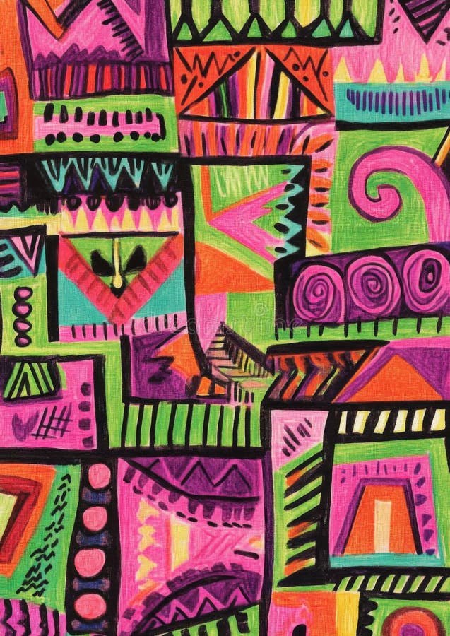 Colorful Geometric Abstract Painting with Vibrant Patterns and Shapes ...