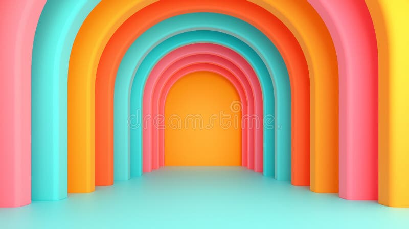 Colorful Geometric Arches in Pastel Tones with Curved Background Design ...