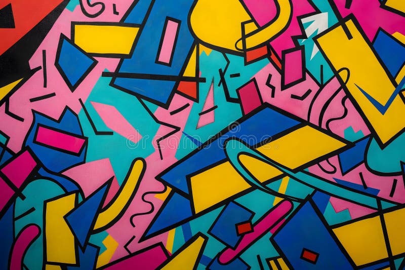 Colorful Geometric Background in Memphis Style Featuring Bold Shapes ...
