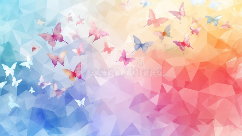 A Colorful Geometric Background with Pastel Butterflies in Shades of ... A Colorful Geometric Background with Pastel Butterflies in Shades of ...