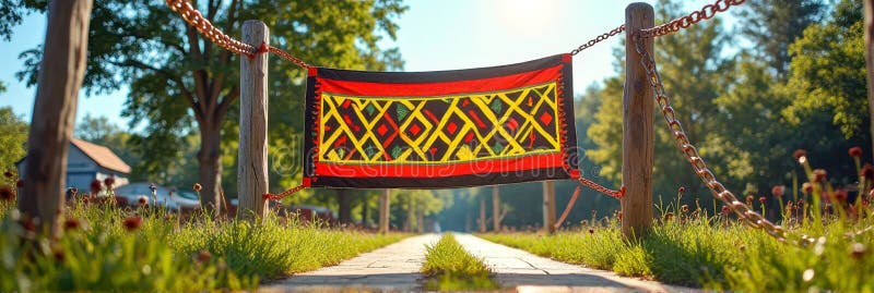 Colorful Geometric Banner on Sunny Pathway Stock Photo - Image of ...