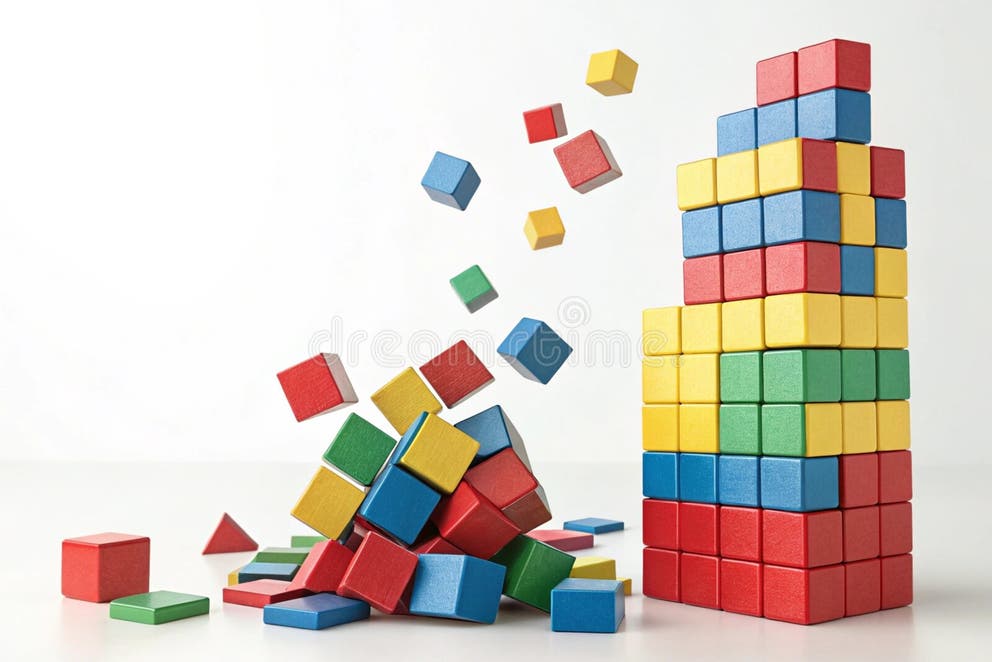 Colorful Geometric Blocks Collapsing in a 3D Render - Generated by Ai ...