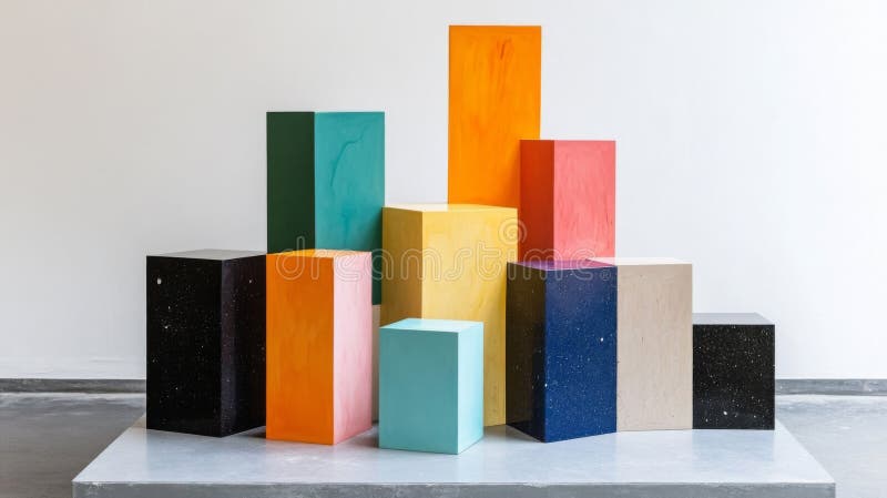 Colorful Geometric Blocks Composition on Granite Surface Stock ...