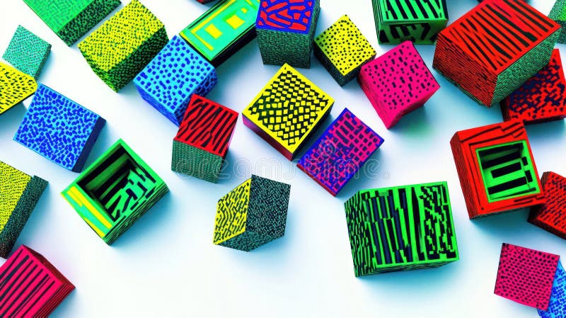 Colorful Abstract Cubes Scattered on White Background Stock ...