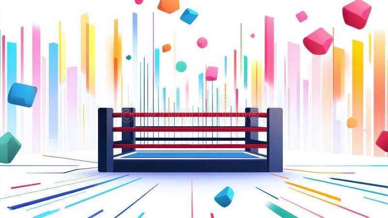 Colorful Geometric Boxing Ring Surrounded by Floating Shapes in a ...
