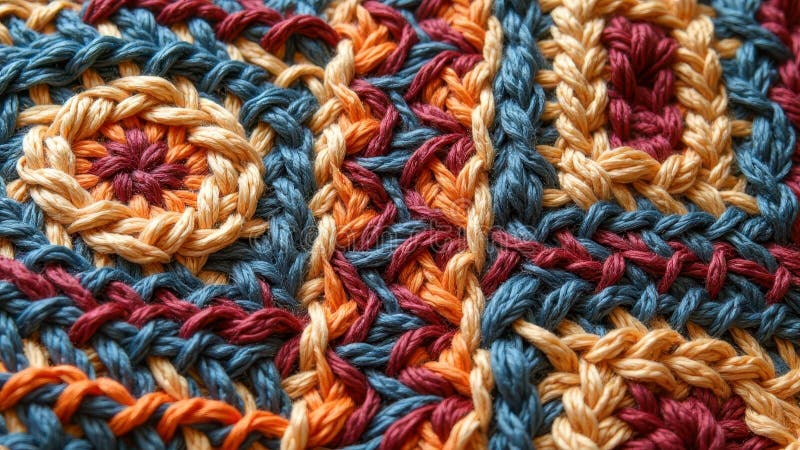 Colorful Geometric Crochet Pattern Intricate Yarn Weaving Stock Photos ...