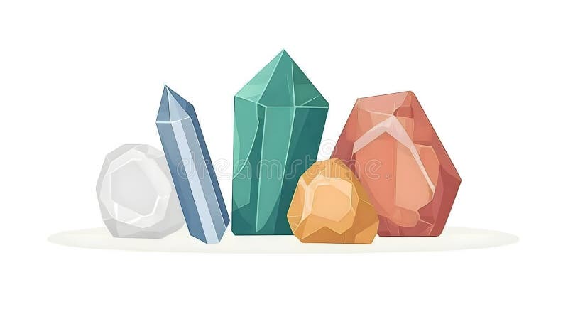 Colorful Geometric Crystals in Various Shapes. Stock Illustration ...