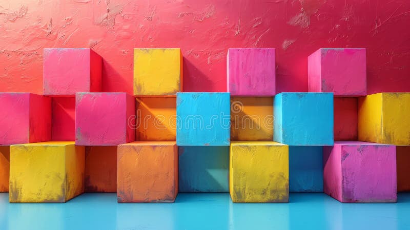 Colorful Geometric 3d Blocks on Textured Background, Vibrant Abstract ...