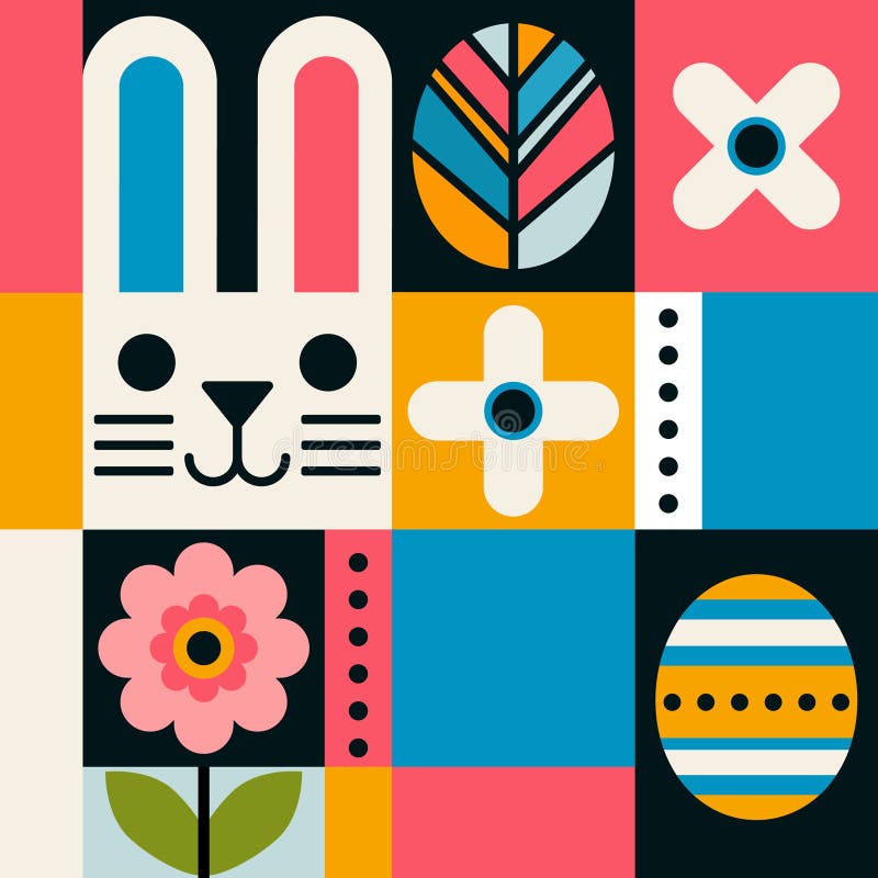 Colorful Geometric Easter Bunny and Egg Design. a Modern and Playful ...