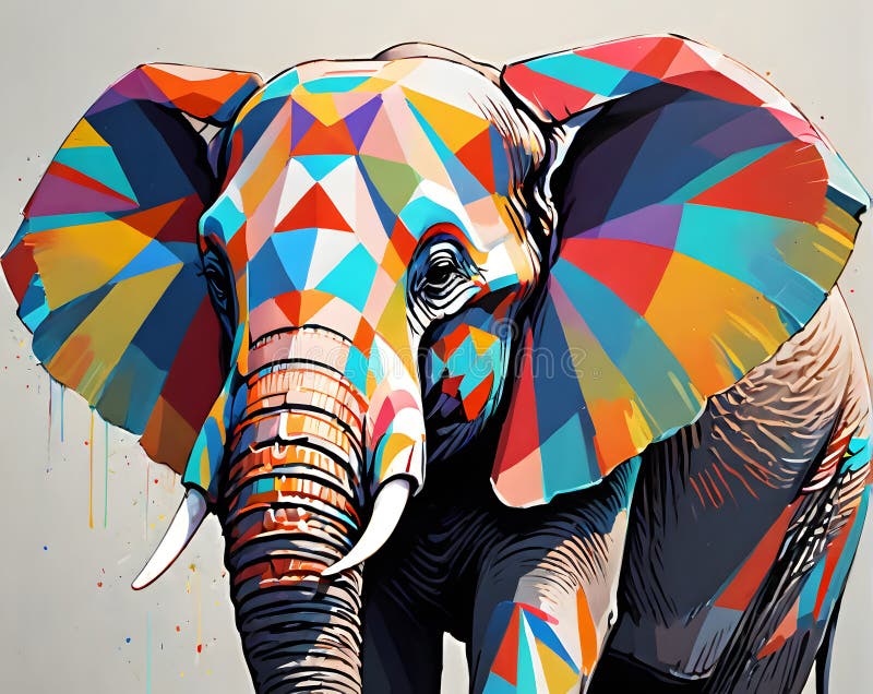 Colorful Geometric Elephant Mural. Created with Generative AI Stock ...