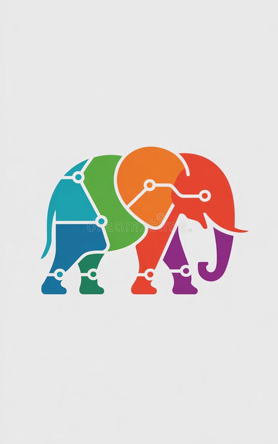 Colorful Geometric Elephant with Network-Style Circuitry Representing ...