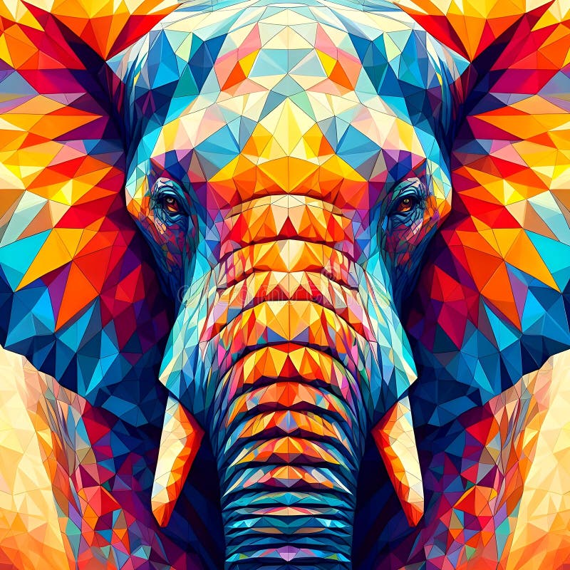 Colorful Geometric Elephant Portrait Stock Illustration - Illustration ...