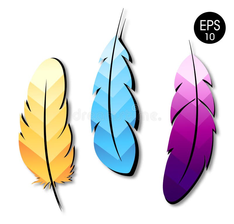 Colorful Geometric Feathers` Set. Vector Feather Stock Vector ...