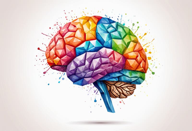 Colorful Geometric Low Poly Brain Illustration White Background Stock ...
