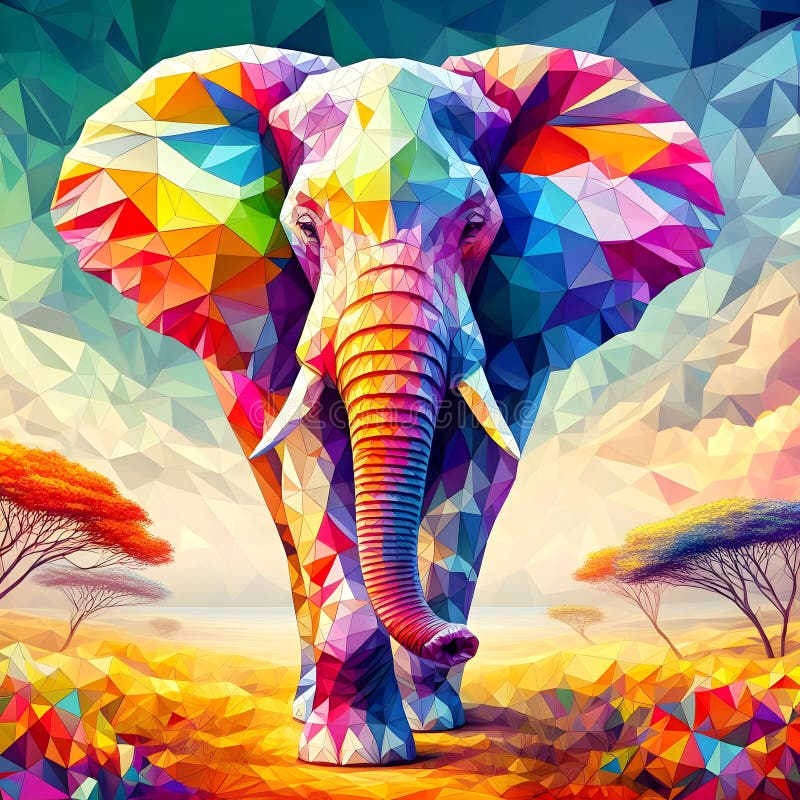 Colorful Geometric Low Poly Walking Elephant Stock Illustration ...