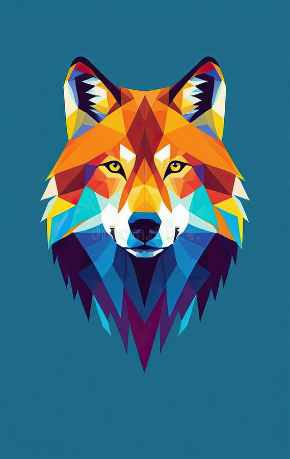 Colorful Geometric Low Poly Wolf Illustration, Blue Background Stock ...