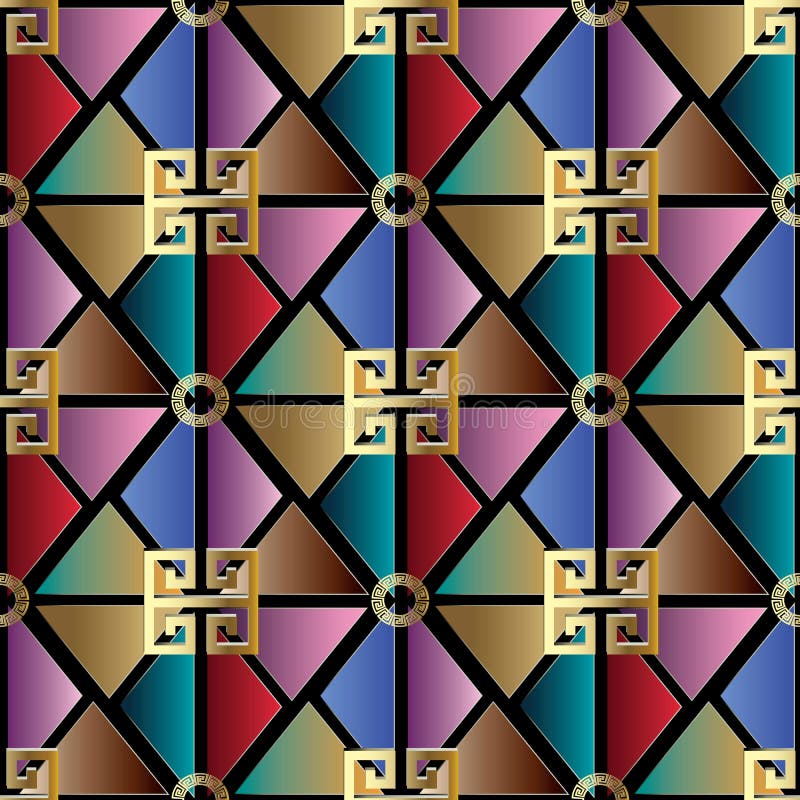 Colorful Geometric Meander Vector Seamless Pattern. Geometry 3d Stock ...