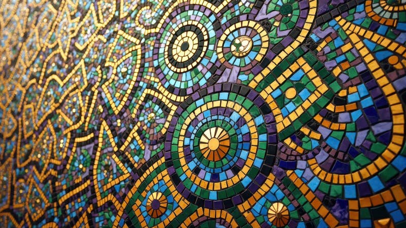 Colorful Geometric Mosaic Pattern with Circular and Star Designs in ...