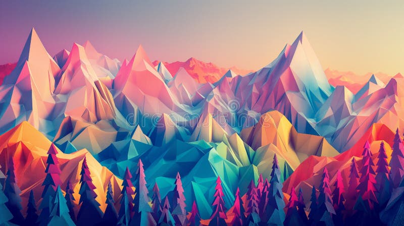 Colorful Geometric Mountains and Forrest Flat Illustration Stock ...