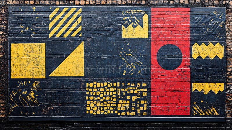 Colorful Geometric Mural on Brick Wall Stock Illustration ...