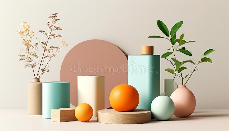 Colorful Geometric Objects and Plants Arranged Artistically on a ...