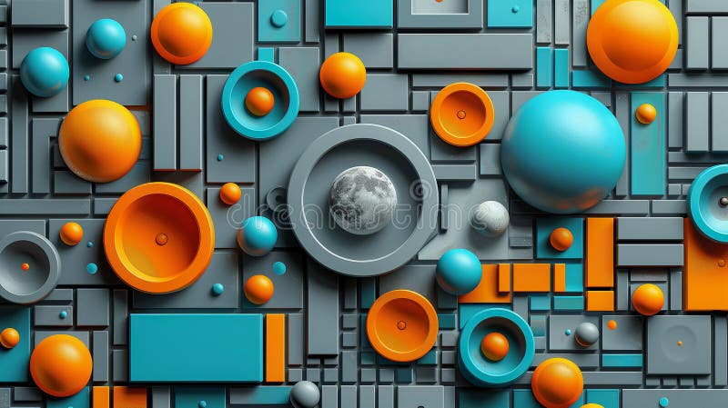 Colorful Geometric Pattern with Blue, Orange, and Gray Spheres and ...