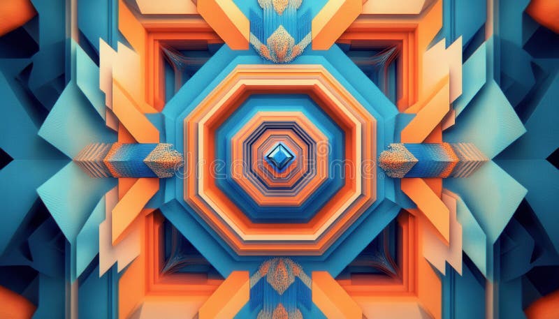 Colorful Geometric Pattern with a 3D Effect in Orange and Blue Shades ...