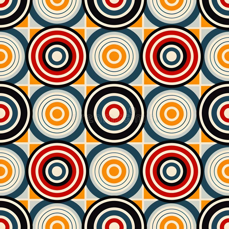 A Colorful Geometric Pattern Featuring Concentric Circles and Squares ...