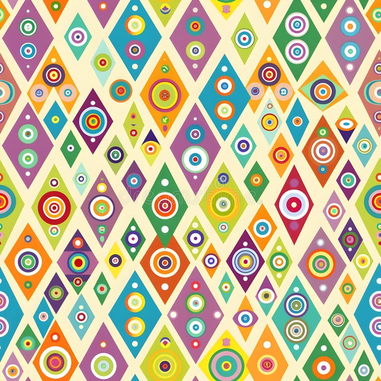 A Colorful Geometric Pattern Featuring Diamond Shapes and Concentric ...