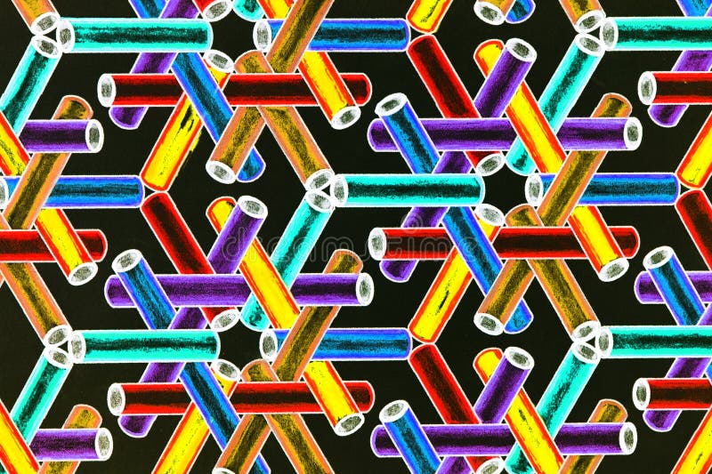 A Hand Coloured Drawing of Bright Colourful Interlocking Pipes. Stock ...