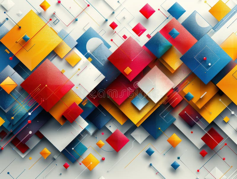 Colorful Geometric Pattern With Overlapping 3d Squares And Lines Stock