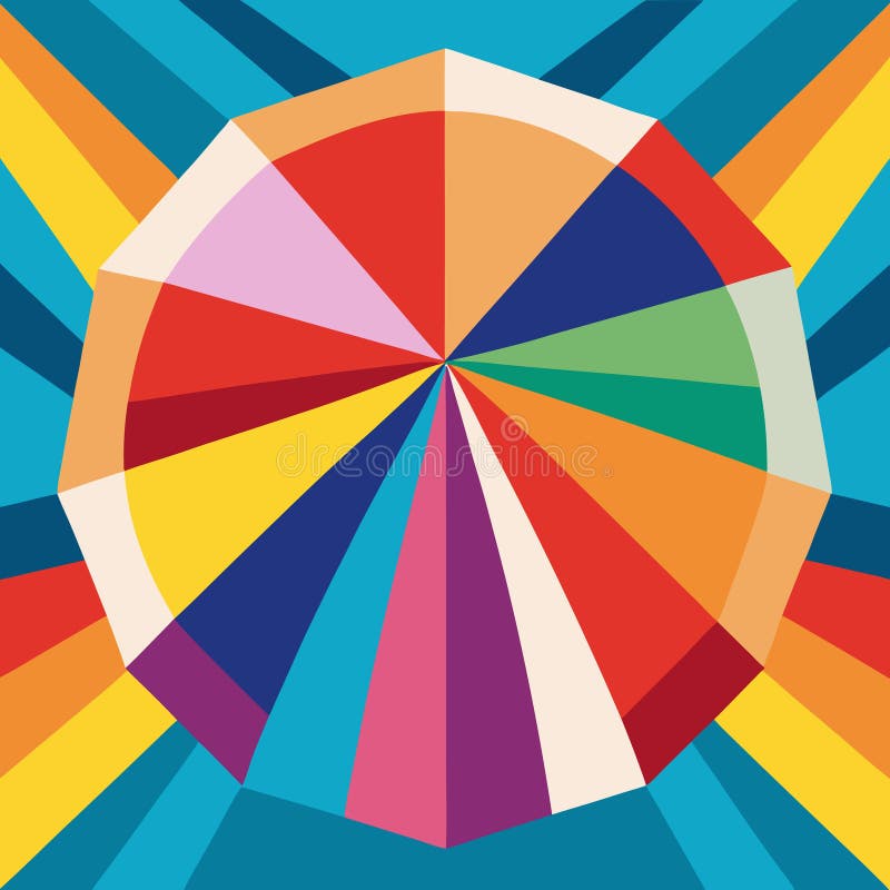 Colorful Geometric Pattern with Radiating Lines and a Segmented Circle ...