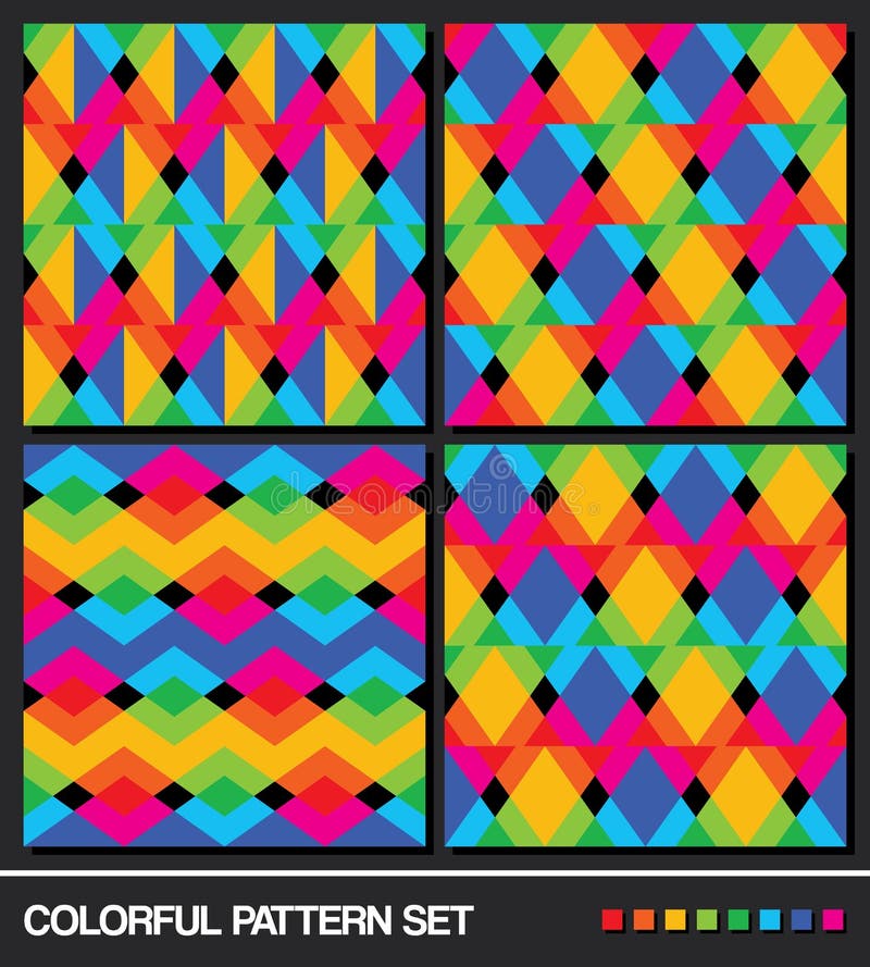 Colorful Geometric Pattern Set. Stock Vector - Illustration of green ...