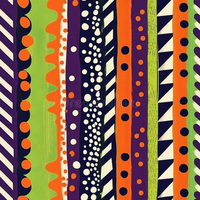 Colorful Geometric Pattern with Stripes, Dots, and Zigzags in Bold ...