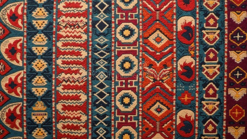 Colorful Geometric Patterns Ornamental Tribal Textile Rug Design Stock ...