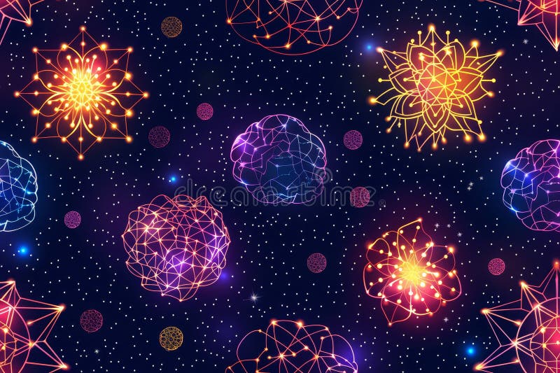 Colorful Geometric Patterns and Stars Against a Dark Galaxy Backdrop ...