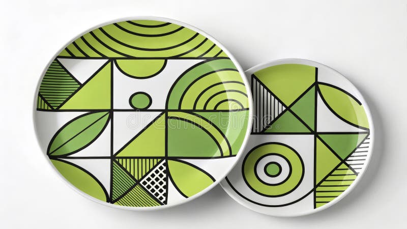 Colorful Geometric Plates Displayed on a White Surface Showcasing ...