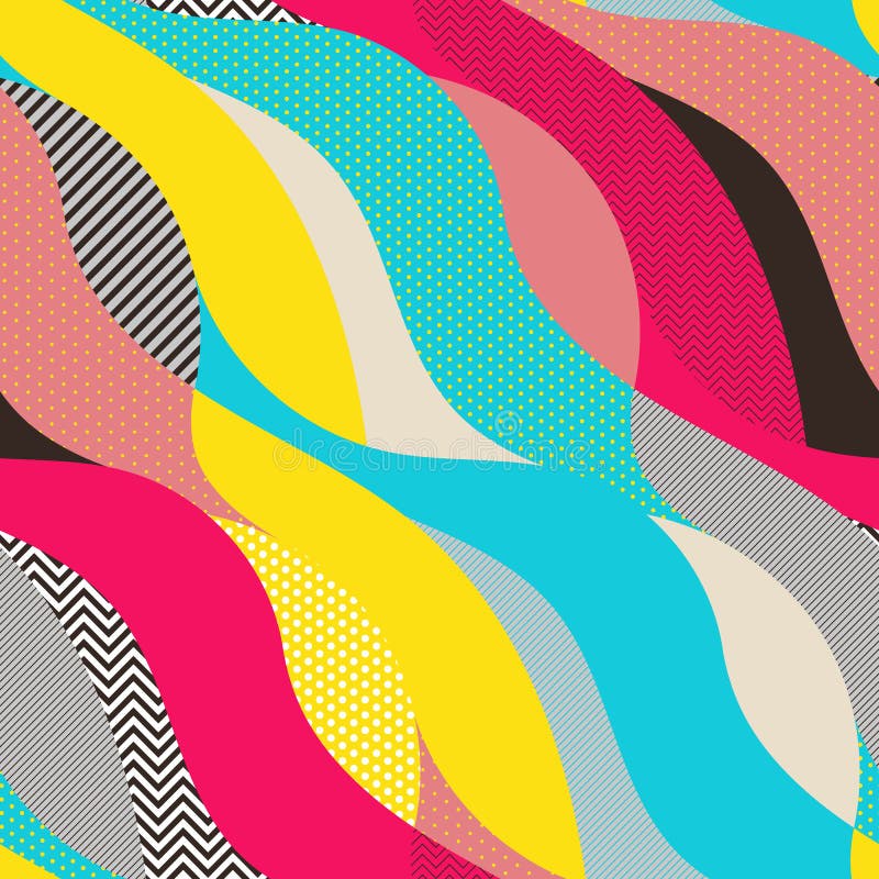 Colorful Geometric Pop Art Seamless Pattern with Waves Stock Vector ...