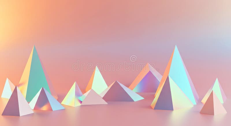 Colorful Geometric Pyramids in Pastel Gradient Light on Reflective ...