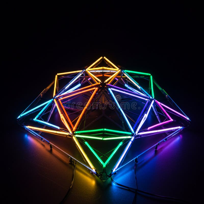 Colorful Geometric Sculpture Composed of Neon Light Tubes Arranged in ...