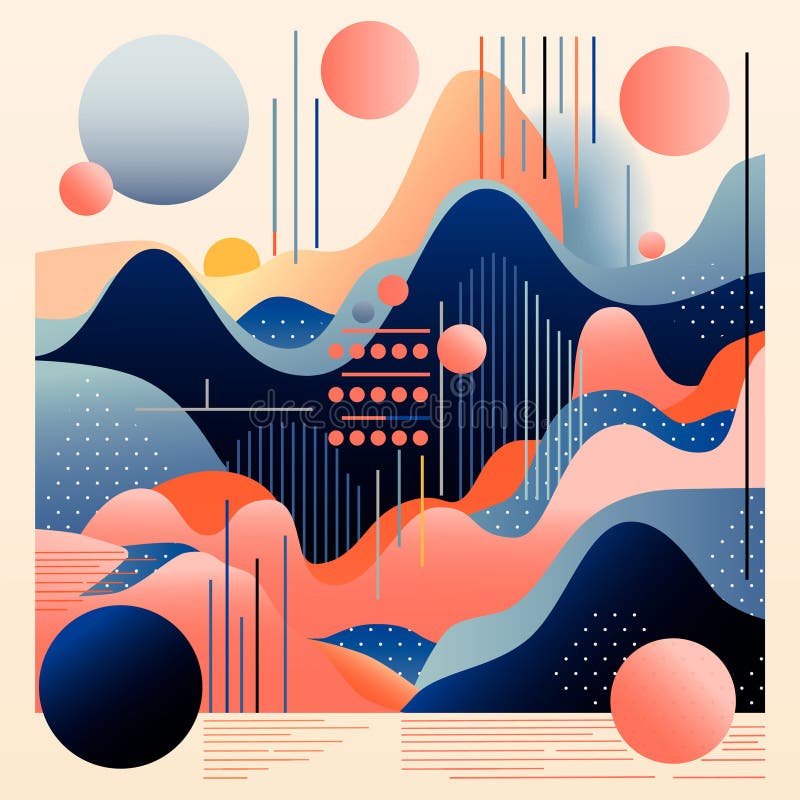 Colorful Geometric Shape Background in Trendy Riso Graph or Risographic ...