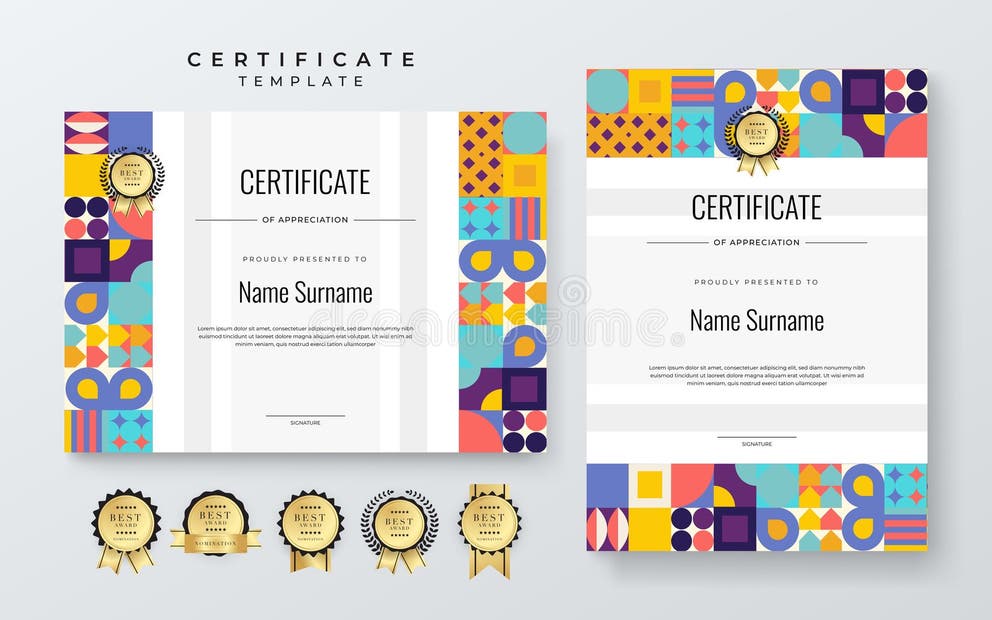 Colorful Geometric Shape Certificate Template with Geometric Design ...