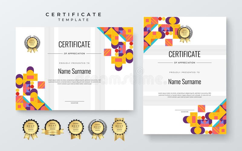 Colorful Geometric Shape Certificate Template with Geometric Design Elements Stock Vector ...