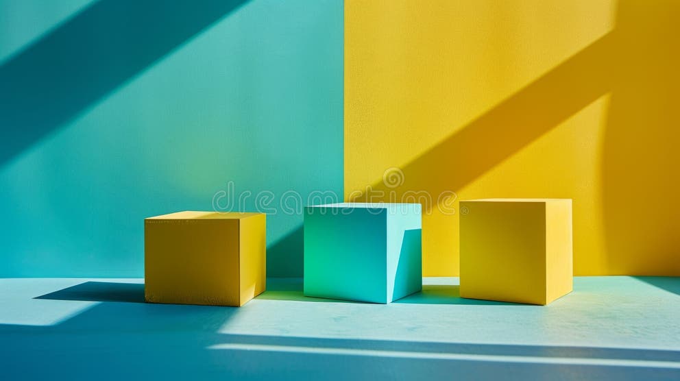 Colorful Geometric Shapes Casting Shadows on a Pastel Background Stock ...