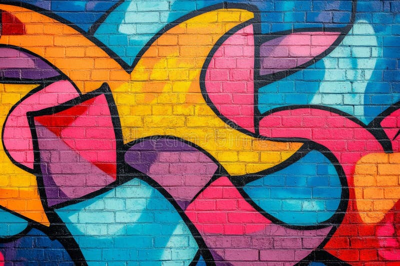 Colorful Geometric Shapes Create Dynamic Street Art on a Brick Surface ... Colorful Geometric Shapes Create Dynamic Street Art on a Brick Surface ...