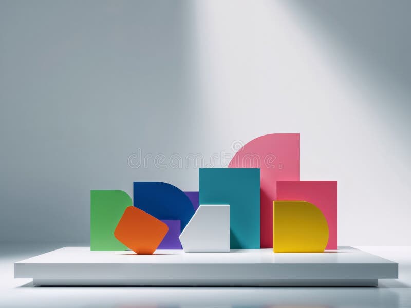 Colorful Geometric Shapes Displaying Empty Display Platform Stock Photo ...