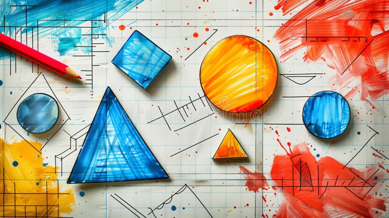Colorful Geometric Shapes are Drawn on a Lined Notebook Page Stock ...