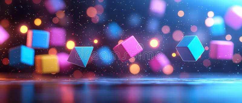 Colorful Geometric Shapes Float in Dreamy, Vibrant Atmosphere Stock ...
