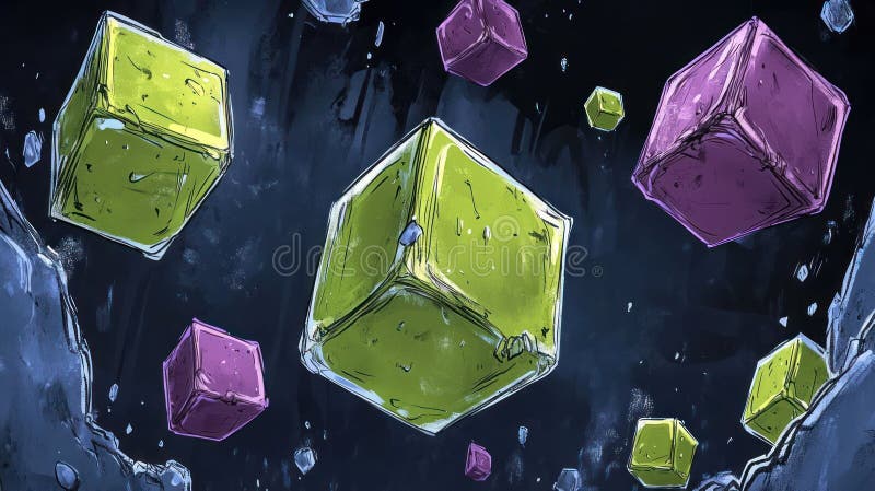 Colorful Geometric Shapes Floating in a Dark Space, Creating a Surreal ...