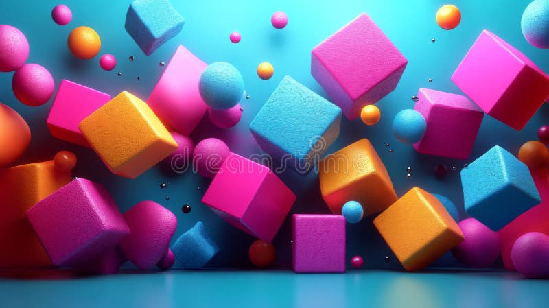 Colorful Floating Spheres Create Vibrant Abstract Display Against Blue ...